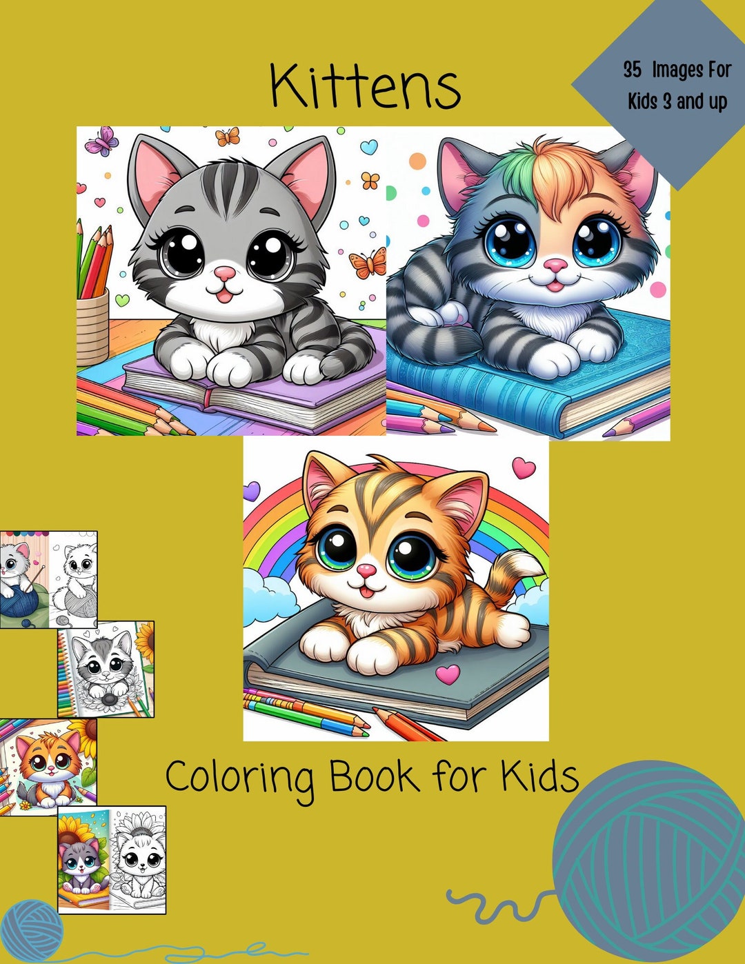 Kittens Coloring Book for Kids, Coloring Book, Kawaii Kitten, Adult ...