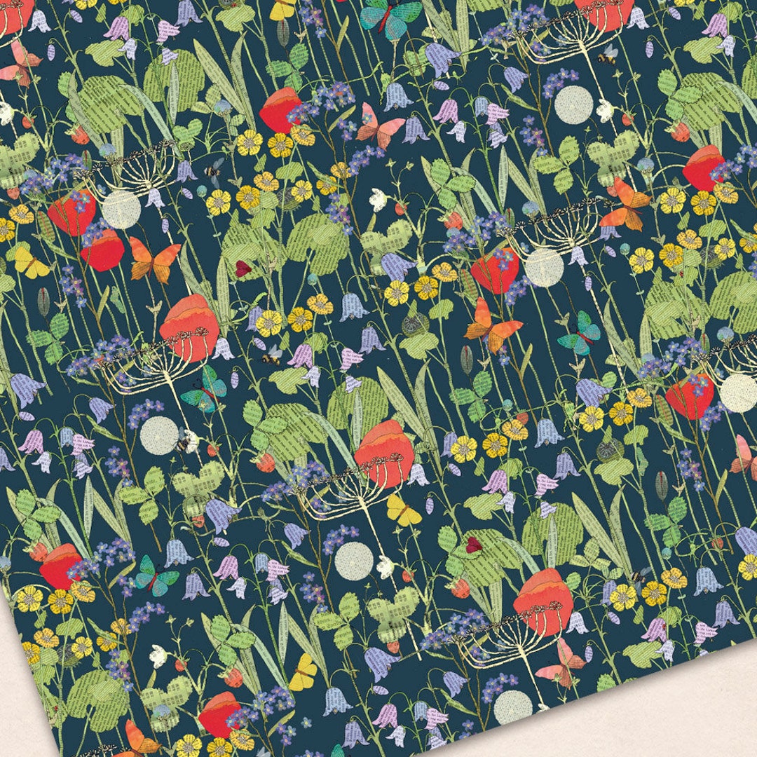 3x Wrapping Paper Meadow Dark Flowers - Etsy