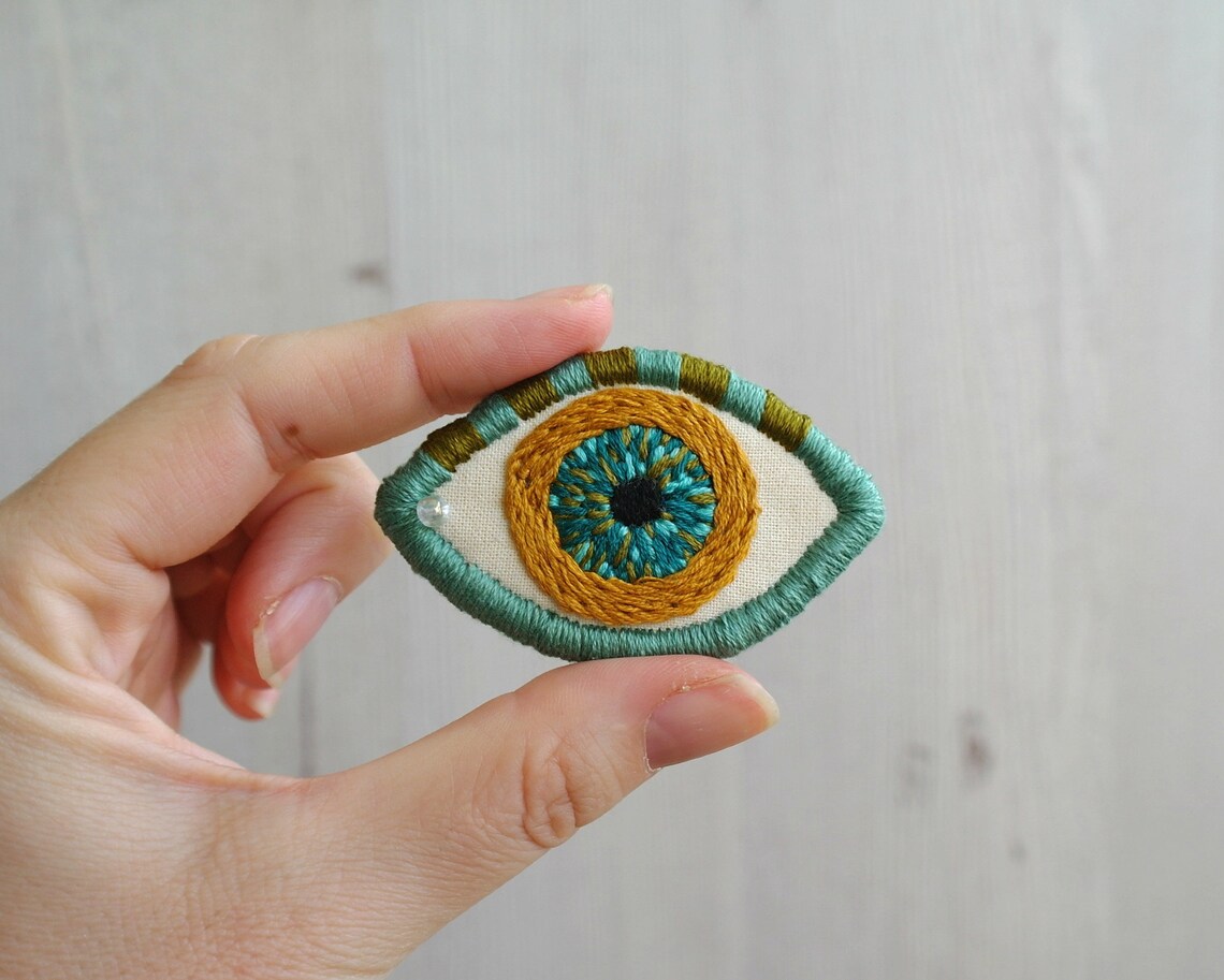 Embroidery eye pin eye brooch embroidered pin stitched | Etsy