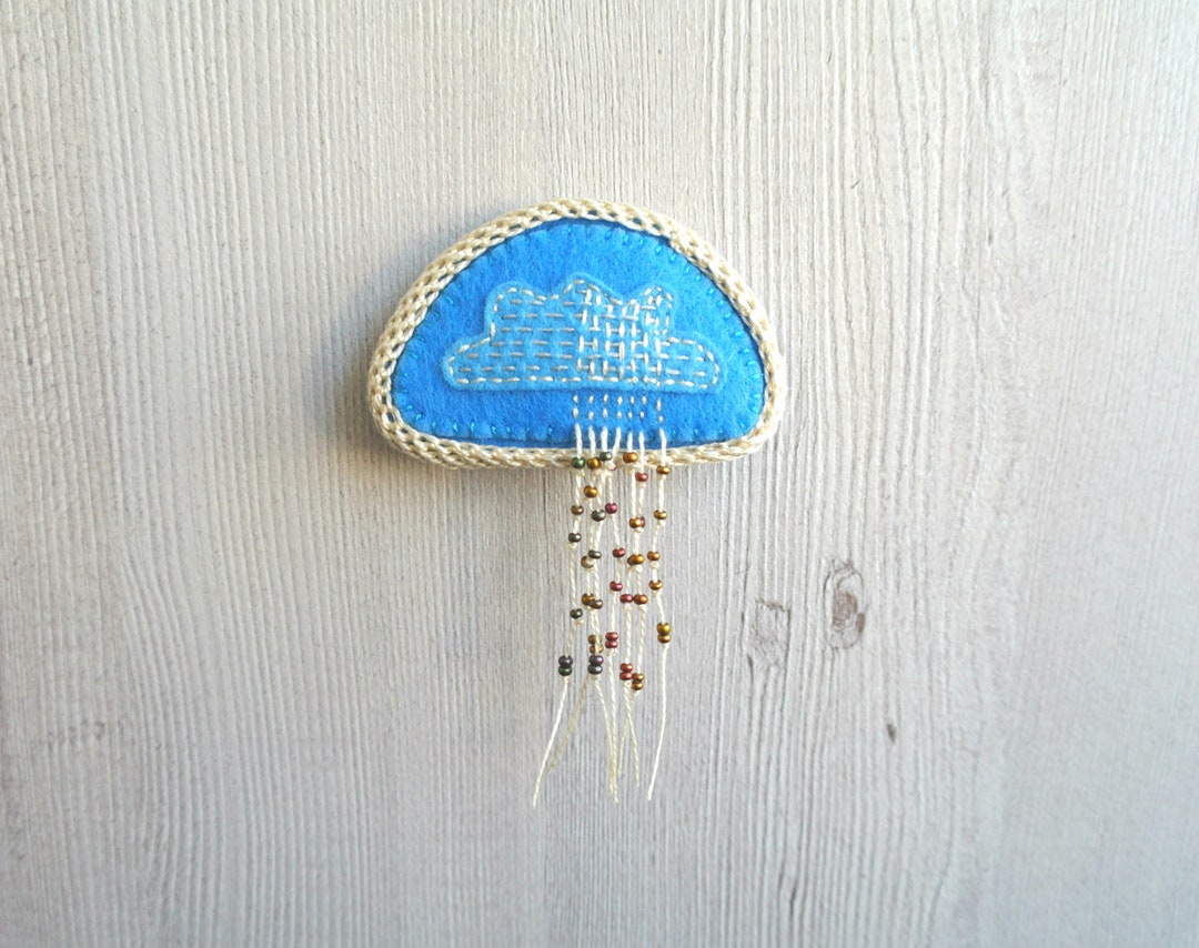 Rainy Cloud Brooch Crocheted Brooch Cloud Pin Rain Brooch - Etsy
