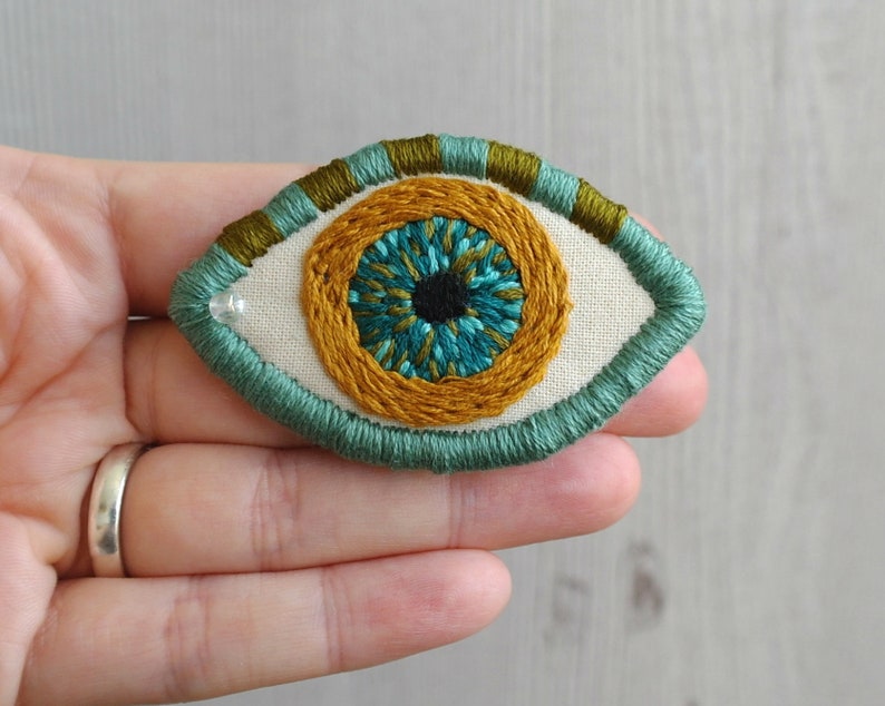 Embroidery eye pin eye brooch embroidered pin stitched | Etsy