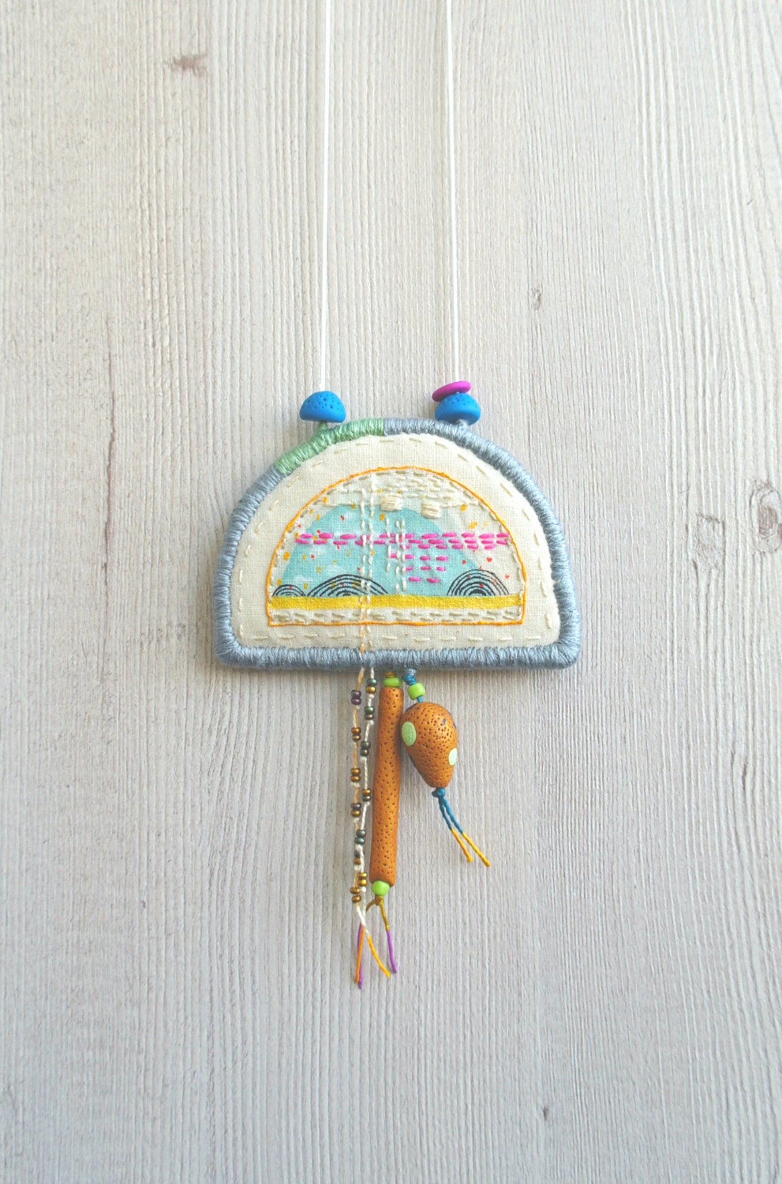 Fabric jewelry textile necklace clay polymer beads hand | Etsy