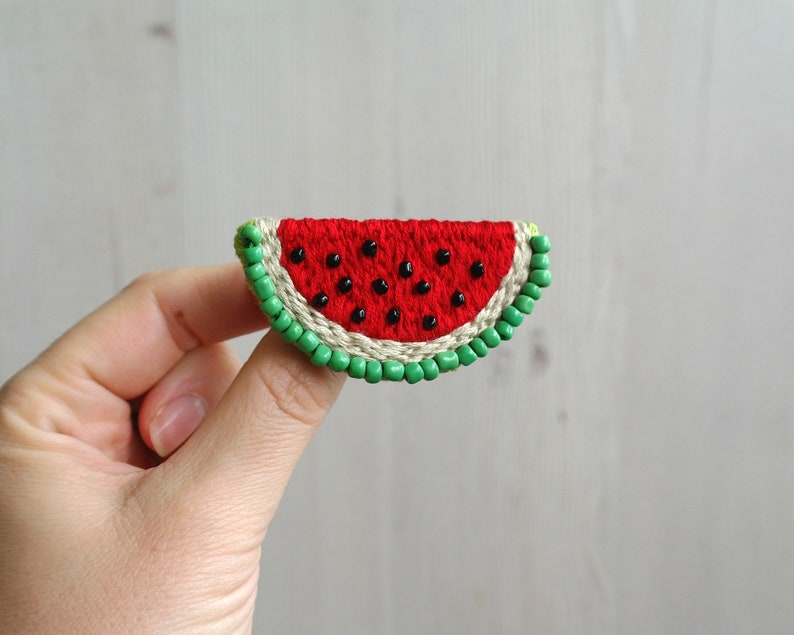 Embroidered watermelon brooch embroidery pin fruit brooch | Etsy