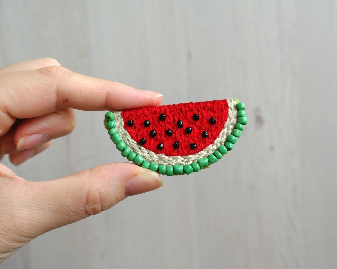 Embroidered Watermelon Brooch, Embroidery Pin, Fruit Brooch, Fruit ...