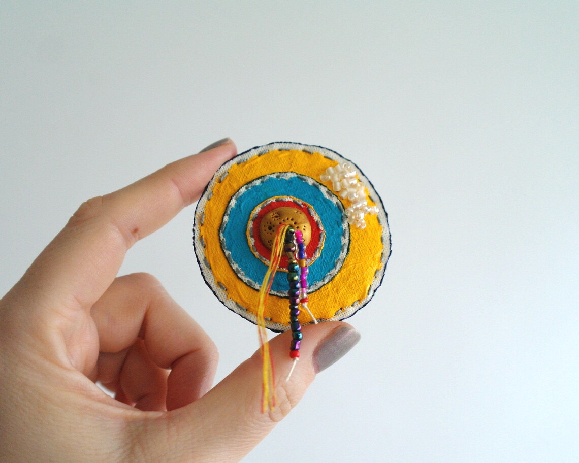 Fabric Brooch Art Pin Painted Brooch Yellow Brooch - Etsy