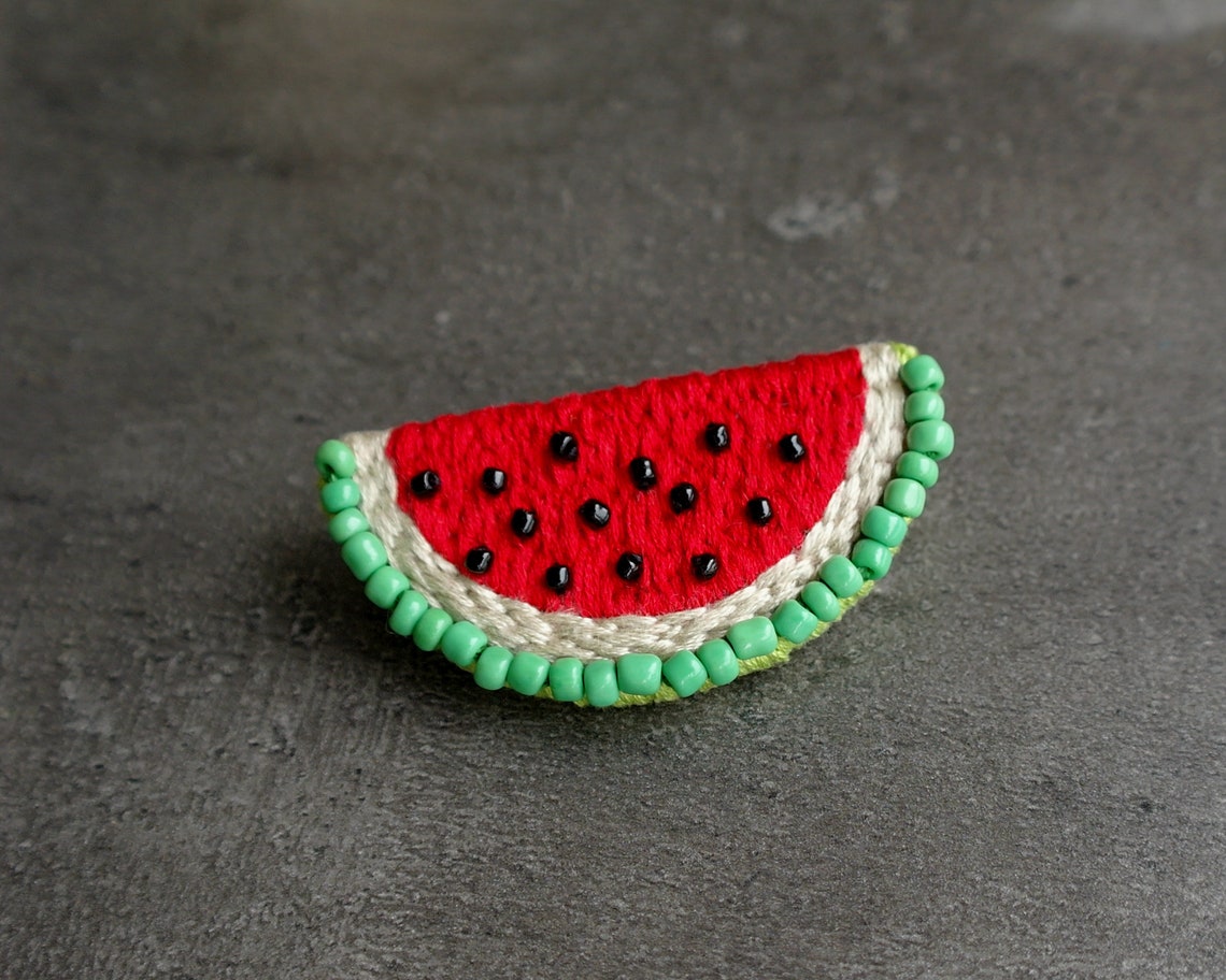 Embroidered watermelon brooch embroidery pin fruit brooch | Etsy