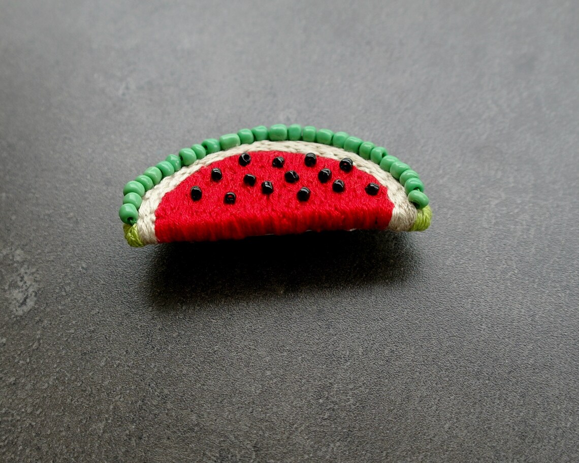 Embroidered watermelon brooch embroidery pin fruit brooch | Etsy