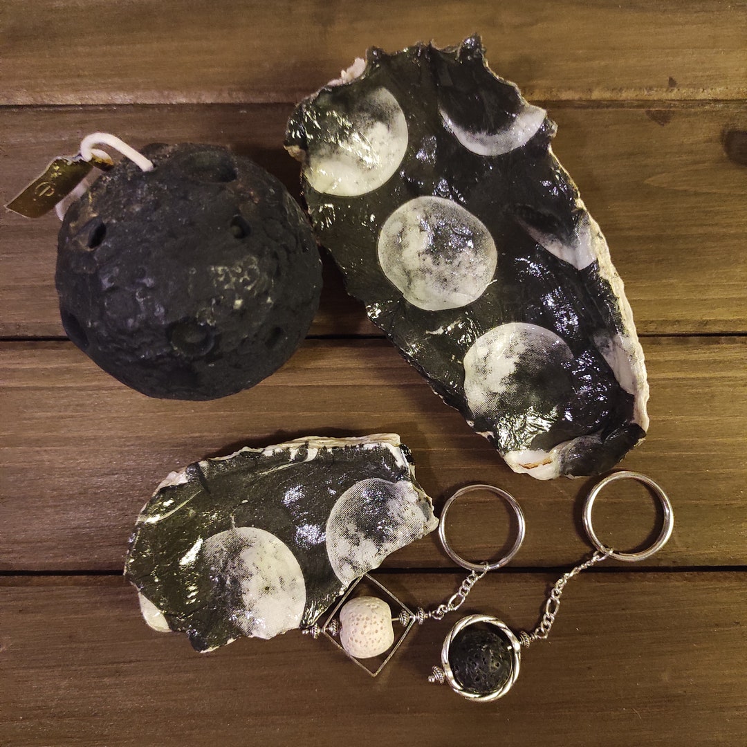 Moon Phase Oyster Shell Ring Dishes Black Moon Candle 2 Lava - Etsy