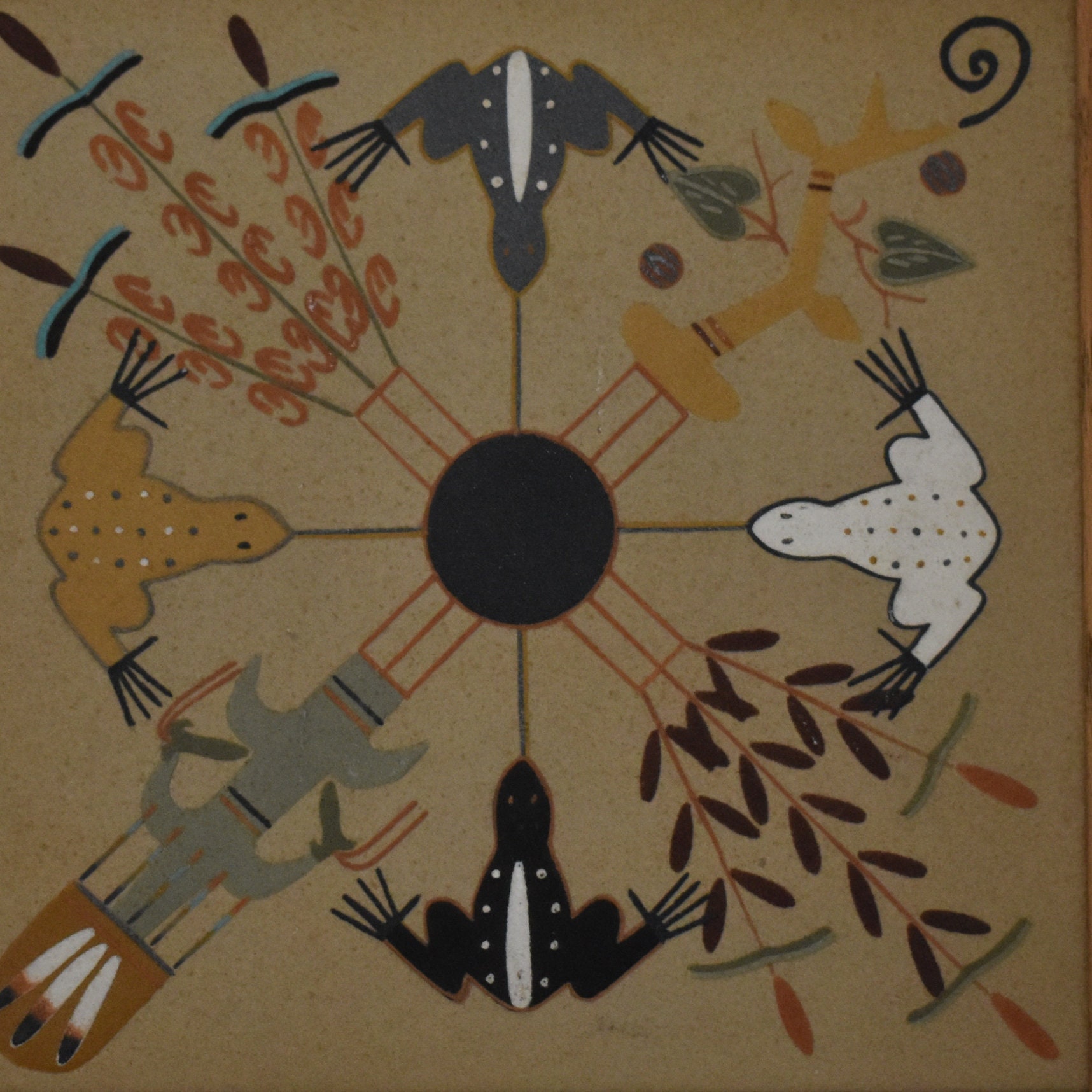 Extra Large Sand Painting Frogs Navajo Art 16x16 Framed Native American ...