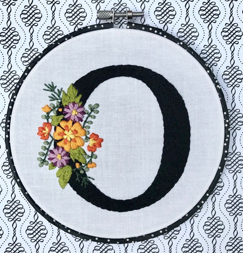 Hand Embroidery PDF Pattern. Floral Monogram Design Digital - Etsy