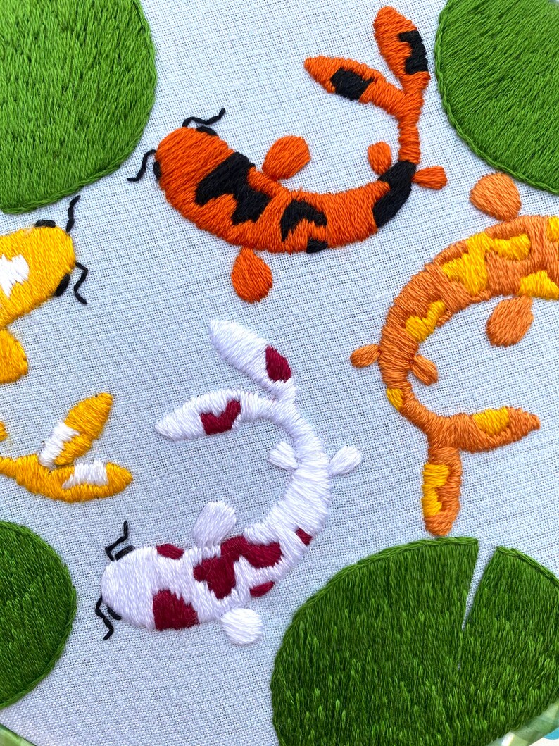 Hand Embroidery PDF Pattern Koi Pond Design Digital Download | Etsy