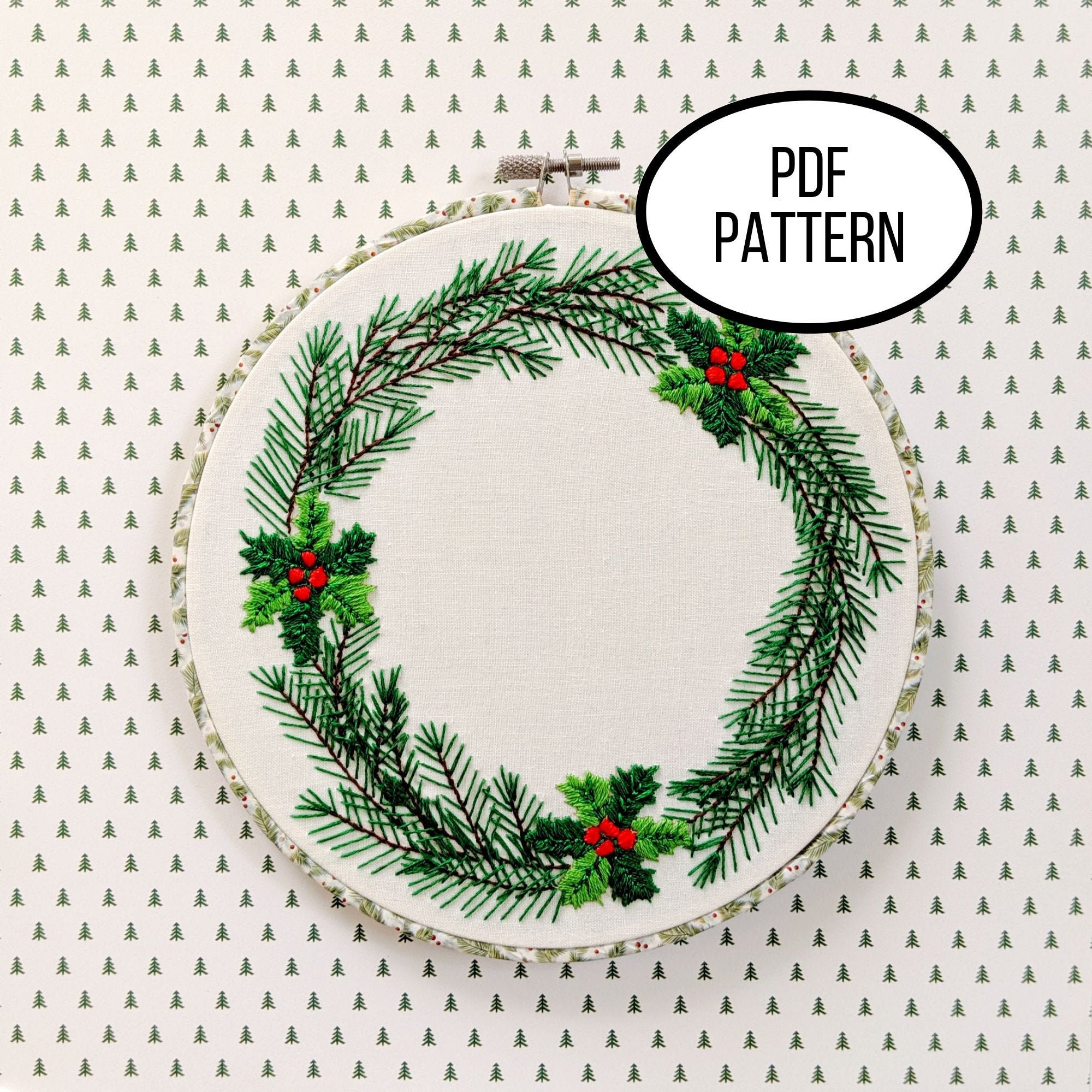 Hand Embroidery PDF Pattern Happy Holly-day Wreath Digital | Etsy