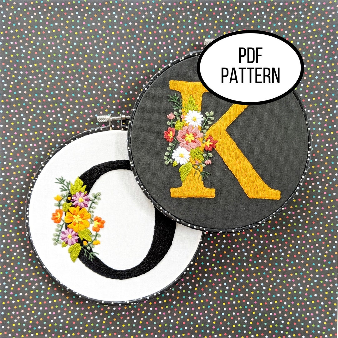 Hand Embroidery PDF Pattern. Floral Monogram Design Digital Download ...
