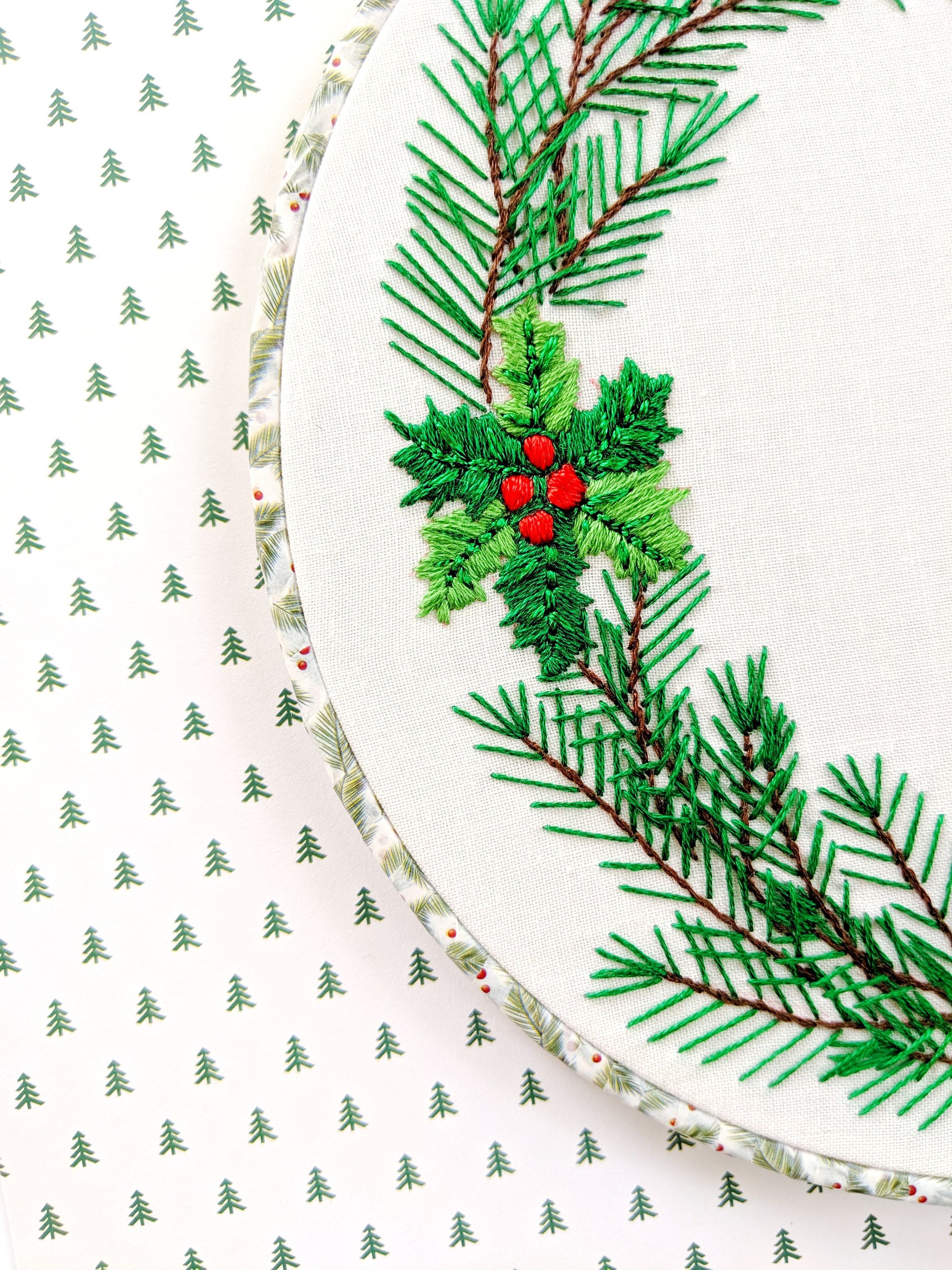 Hand Embroidery PDF Pattern Happy Holly-day Wreath Digital - Etsy