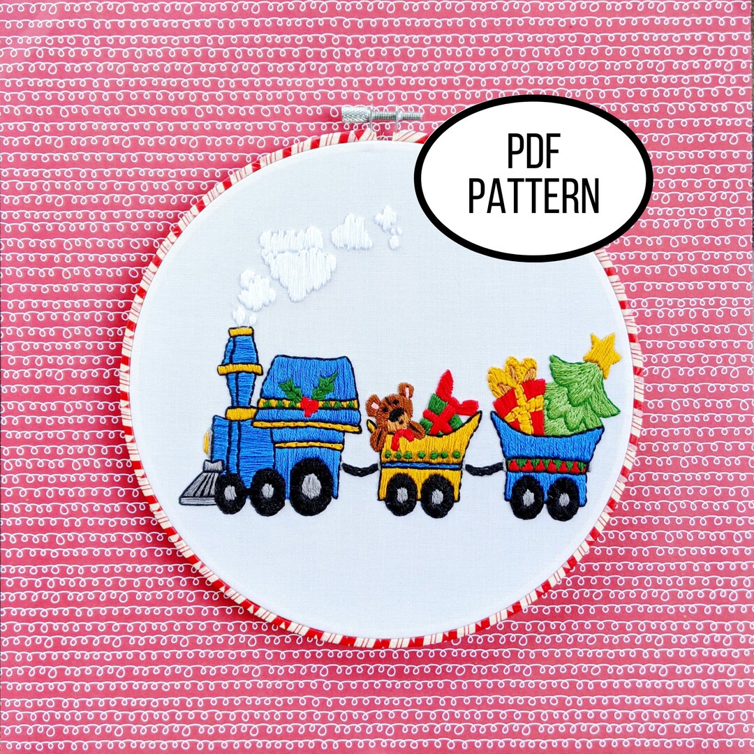 Hand Embroidery PDF Pattern. Christmas Train Design Digital Download ...