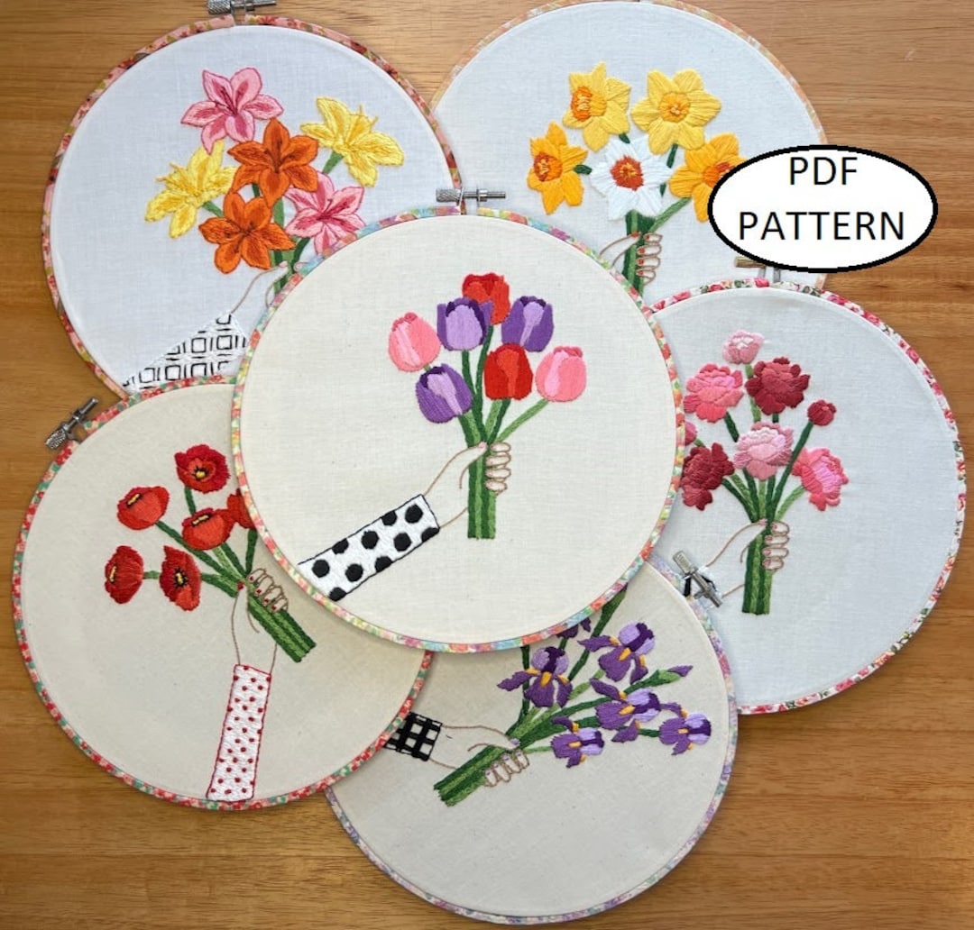Hand Embroidery PDF Pattern. Girls With Bouquets Digital Download. 7 ...