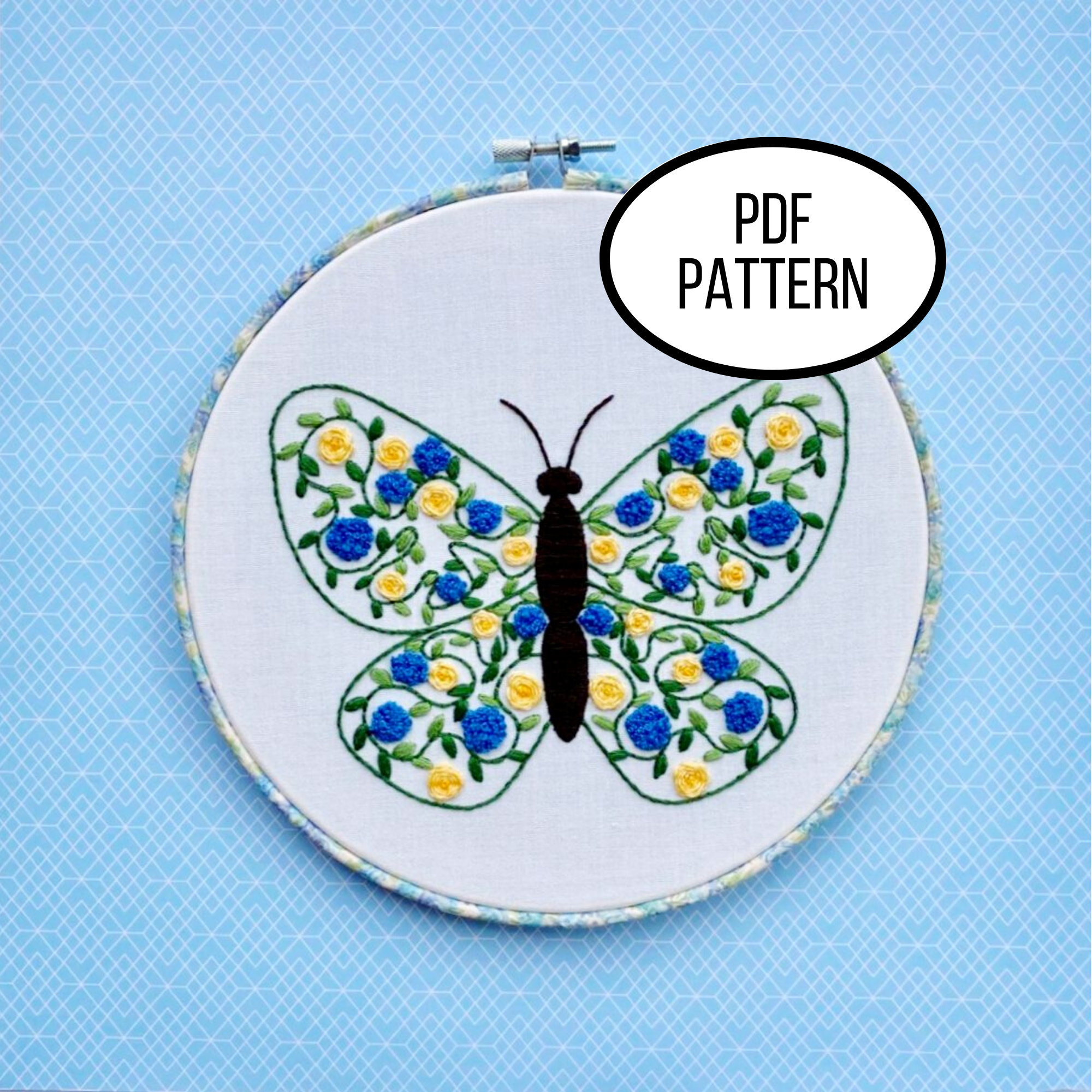Hand Embroidery PDF Pattern. Butterfly Blooms Digital | Etsy