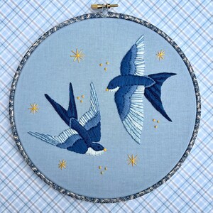 Hand Embroidery PDF Pattern, Soaring Swallows Design Digital Download ...