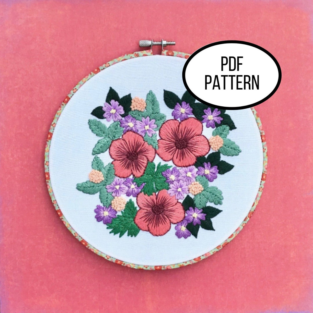 Hand Embroidery PDF Pattern. Dusty Floral Digital Download. Simple Easy ...