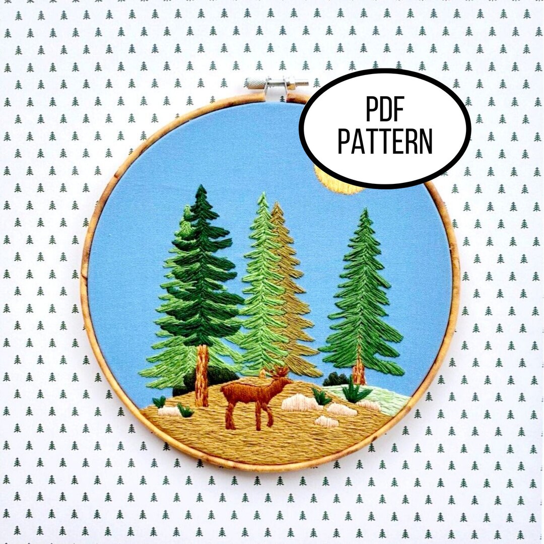Hand Embroidery PDF Pattern. Pine Tree Forest Digital Download ...
