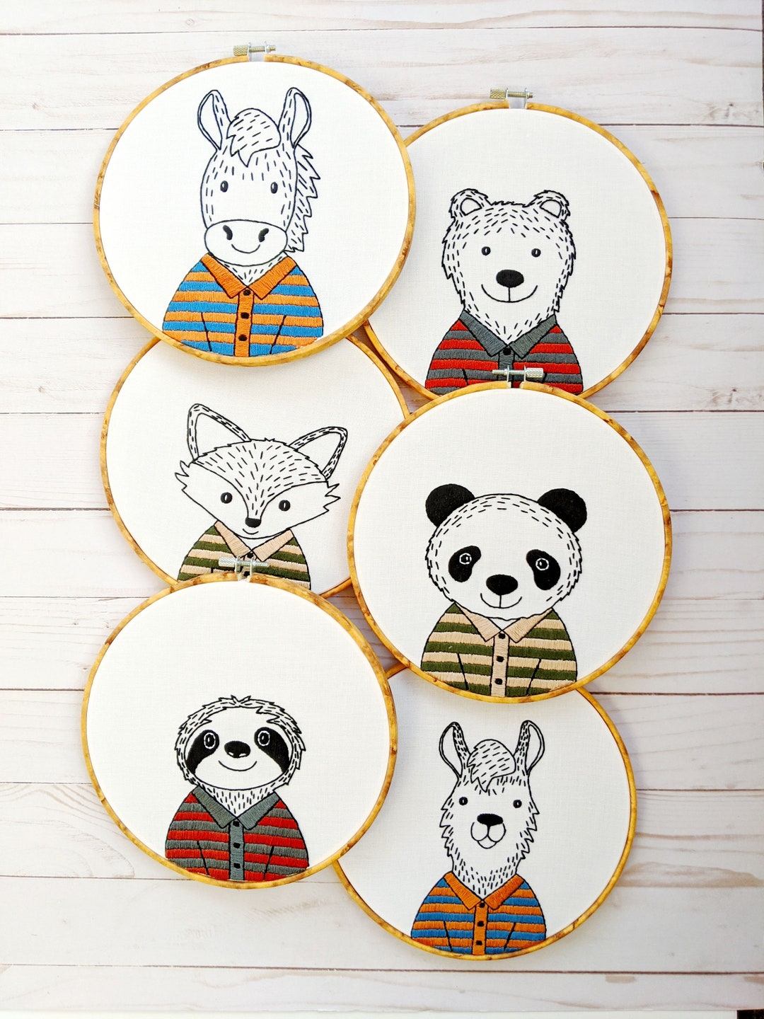Hand Embroidery PDF Pattern. Animals in Stripes Design Digital Download ...