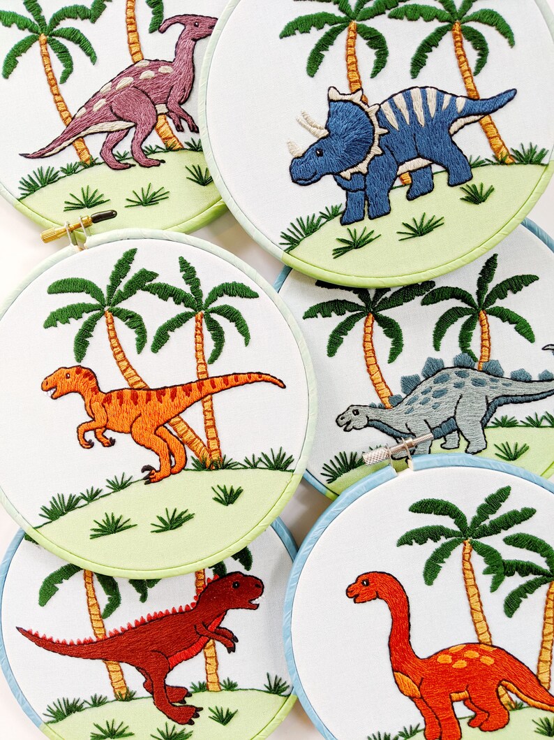 Hand Embroidery PDF Pattern. Dinosaurs Design Digital - Etsy