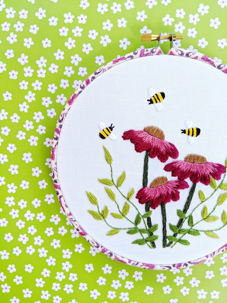 Hand Embroidery PDF Pattern Blooms and Bees Design Digital - Etsy