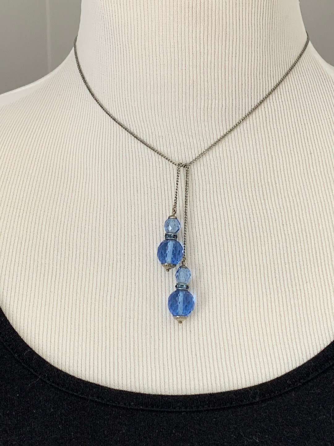 Vintage Blue Lariat Necklace Sterling Antique Jewelry - Etsy