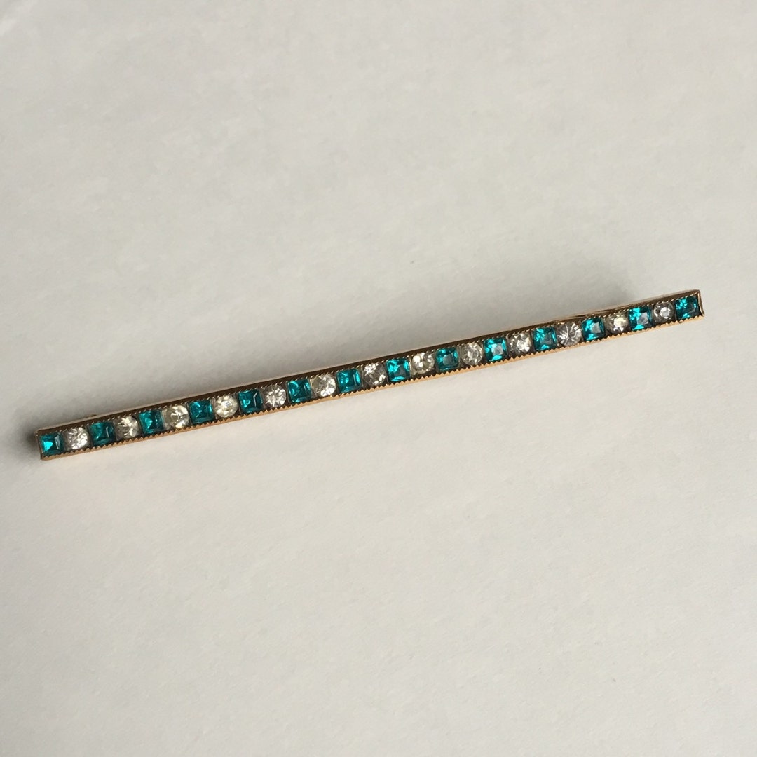 Antique Rhinestone Bar Brooch Vintage Bar Pin Blue Rhinestone Brooch - Etsy