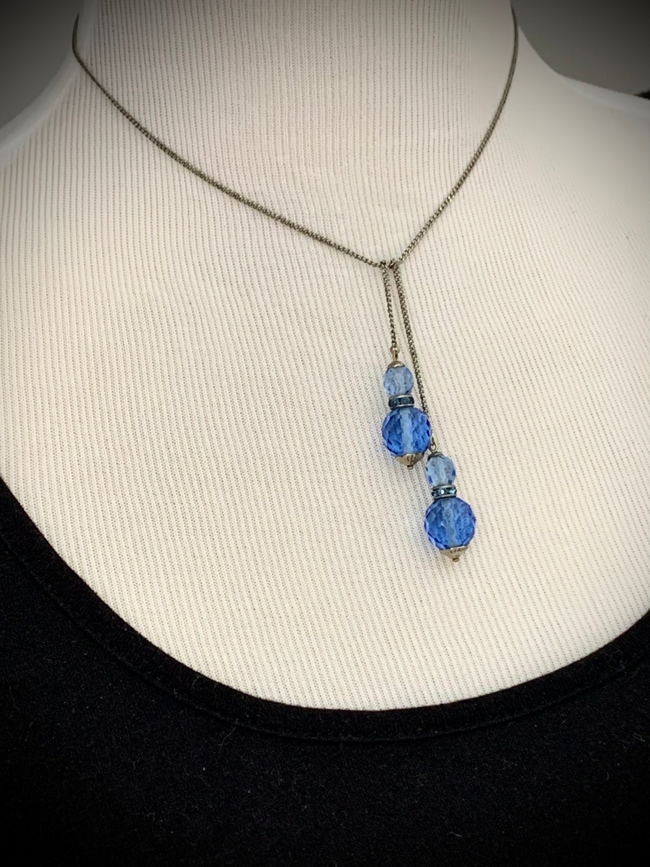 Vintage Blue Lariat Necklace Sterling Antique Jewelry - Etsy