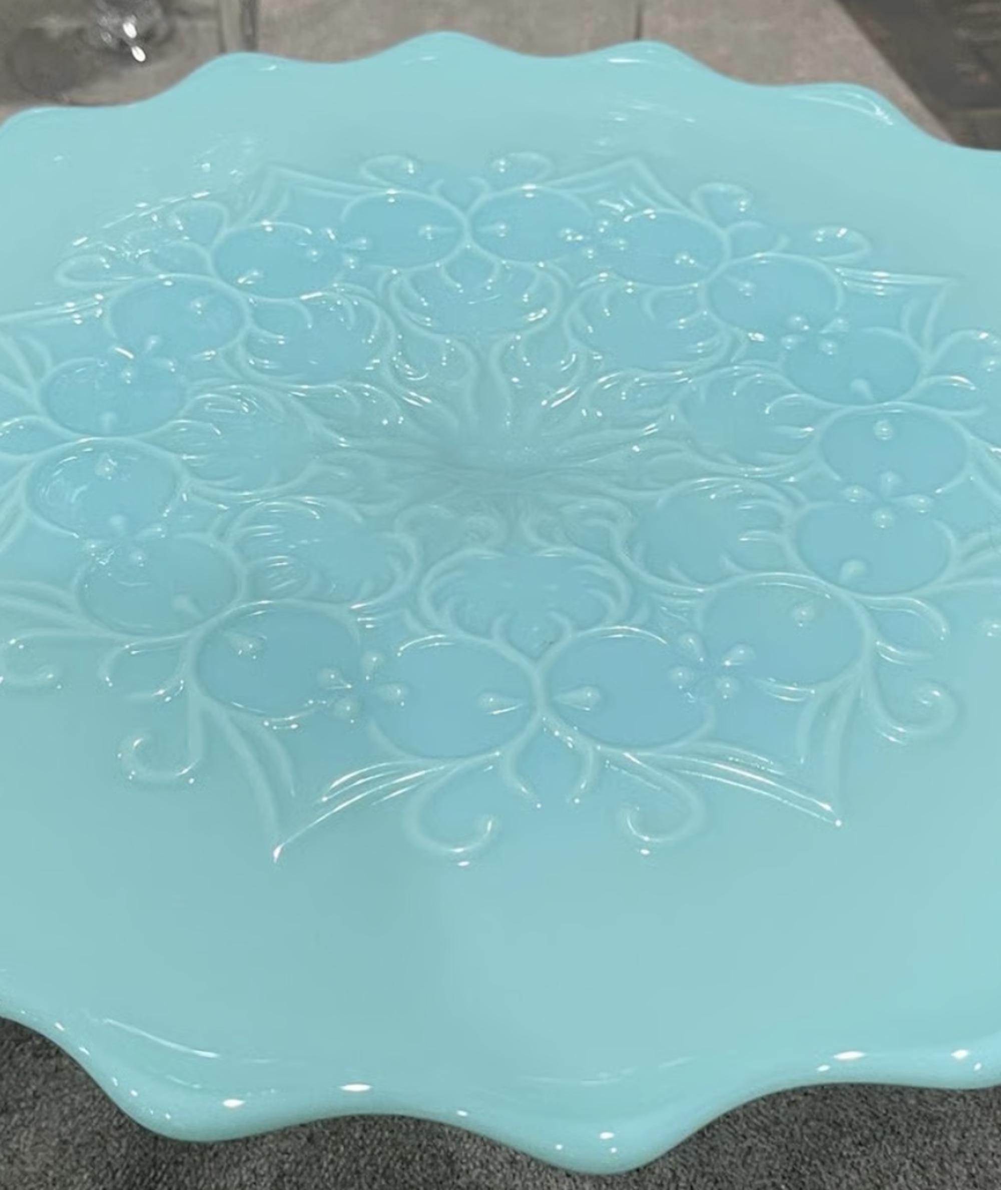 Turquoise Milk Glass Cake Stand, Fenton Vintage, Mint Condition ...