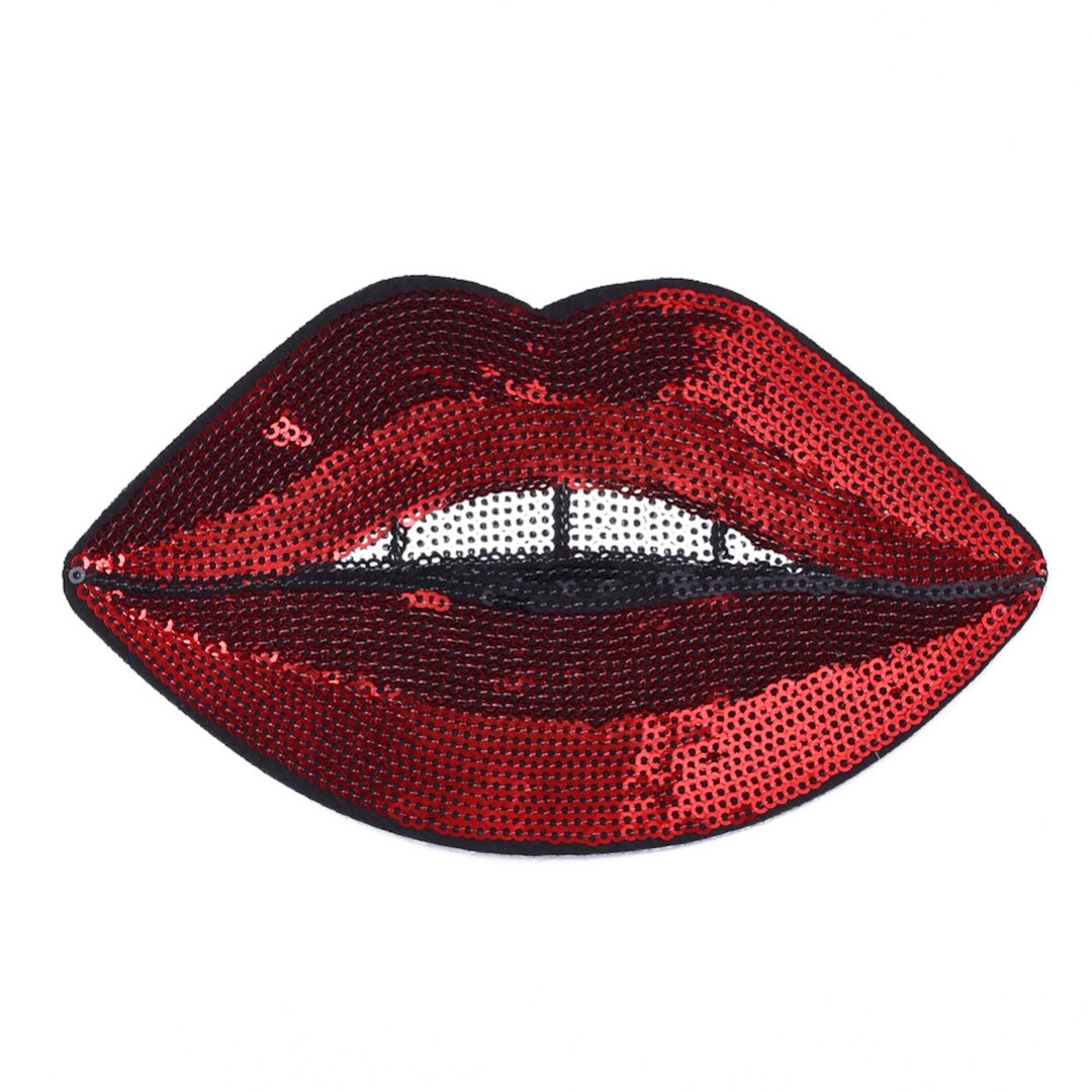 Open Red Lips Mouth Patches or Applique, Red, Black and White Sequins ...