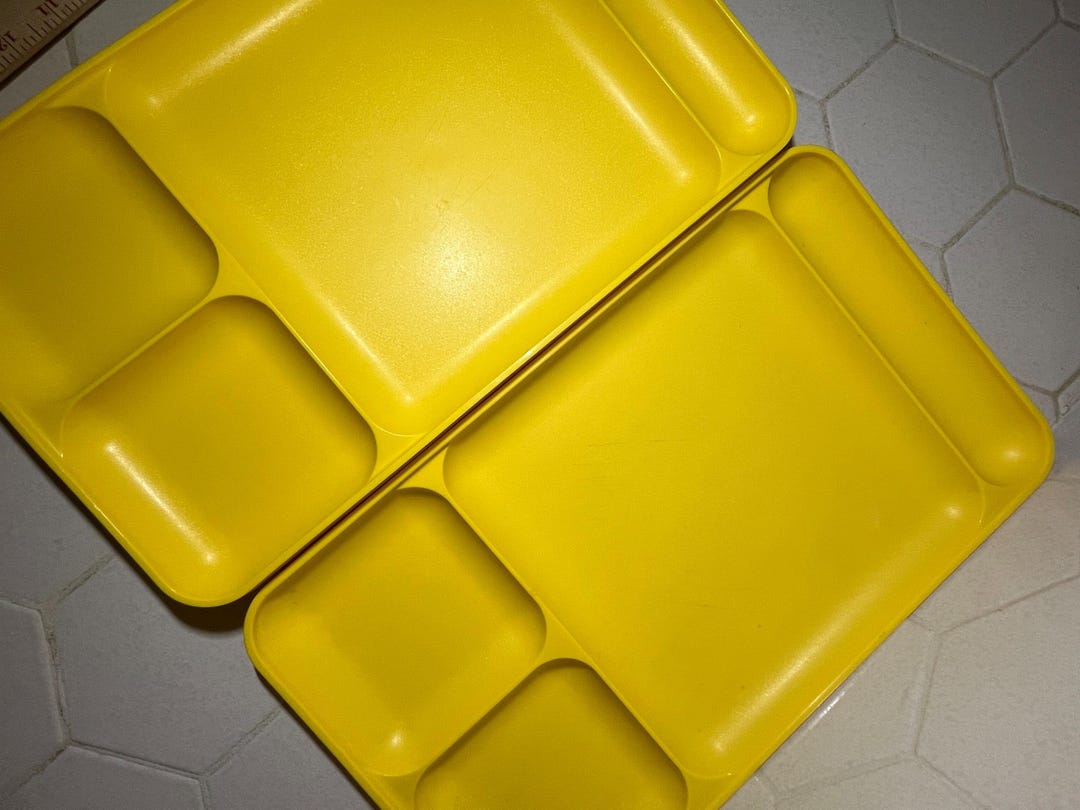 Vintage TUPPERWARE Lunch Trays, Yellow or Almond, Divided Snack Picnic ...