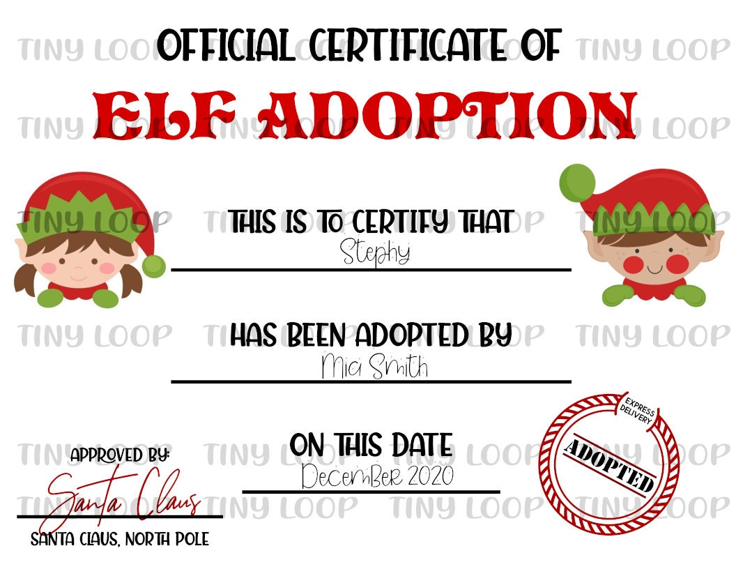Elf Adoption Certificate PNG Instant Download - Etsy