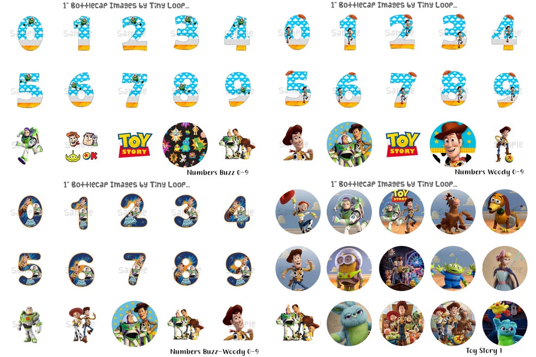 60 Numbers Woody Buzz Lightyear Toy Story Bottlecap Images 1" Circle ...