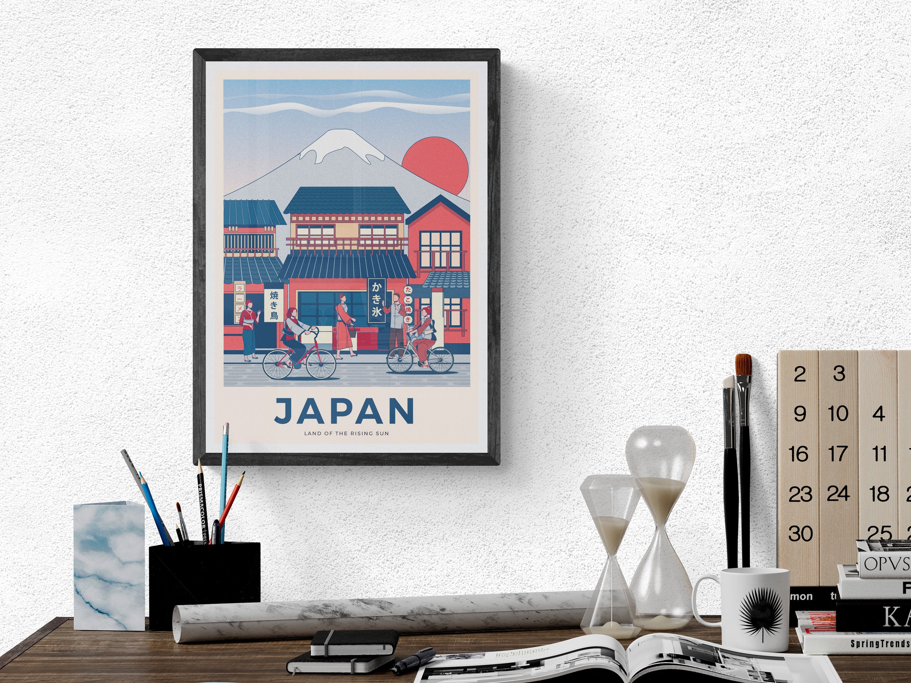 Japanese Modern Travel Japan Poster Print Bicycles Mt Fuji Traditional ...