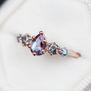 Alexandrite Grey Diamond Cluster Ring Five Stone Ring Color - Etsy