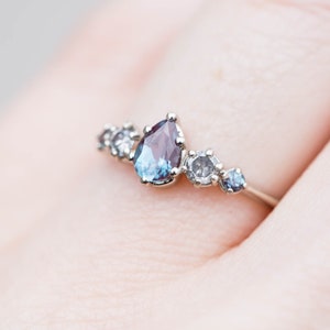 Alexandrite Grey Diamond Cluster Ring Five Stone Ring Color - Etsy