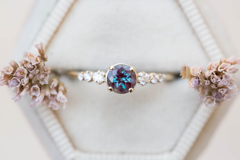 Chatham Alexandrite Cluster Engagement Ring 14k Gold Ring | Etsy