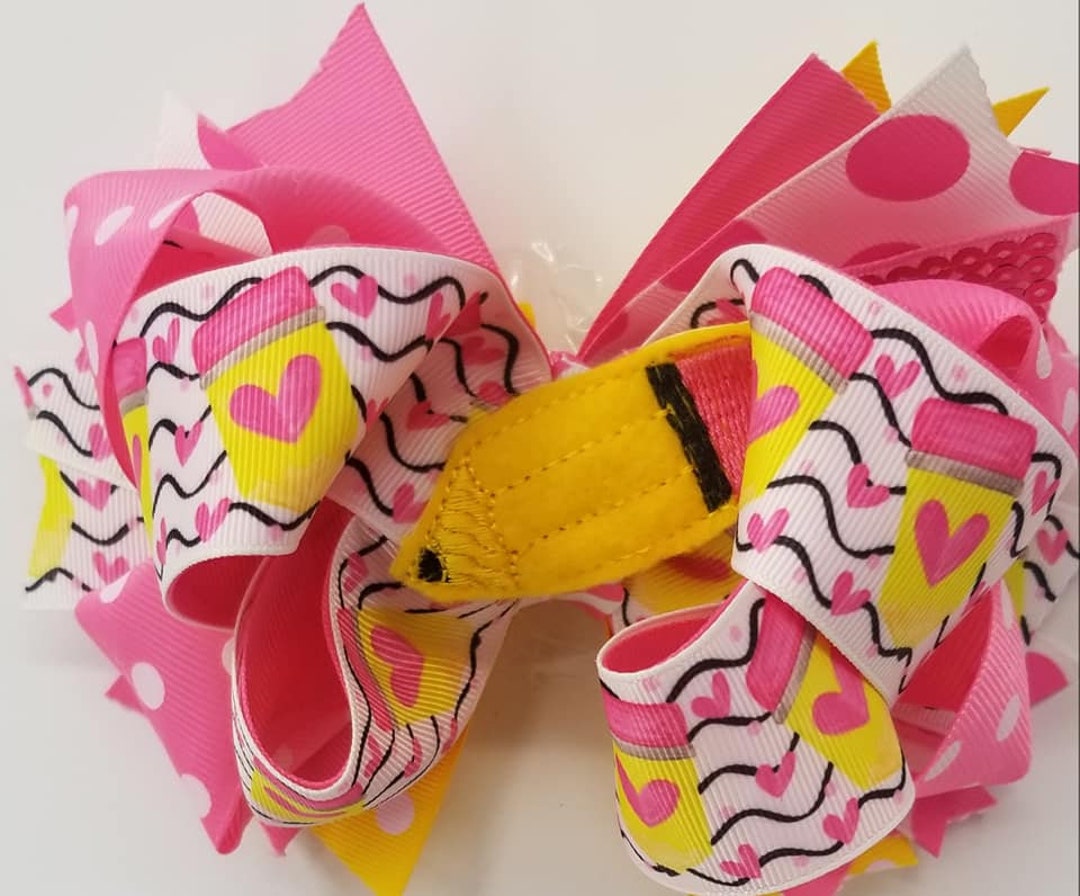 Pencil 6 Inch Hair Bow Over the Top Bowback to School Hair Bow - Etsy
