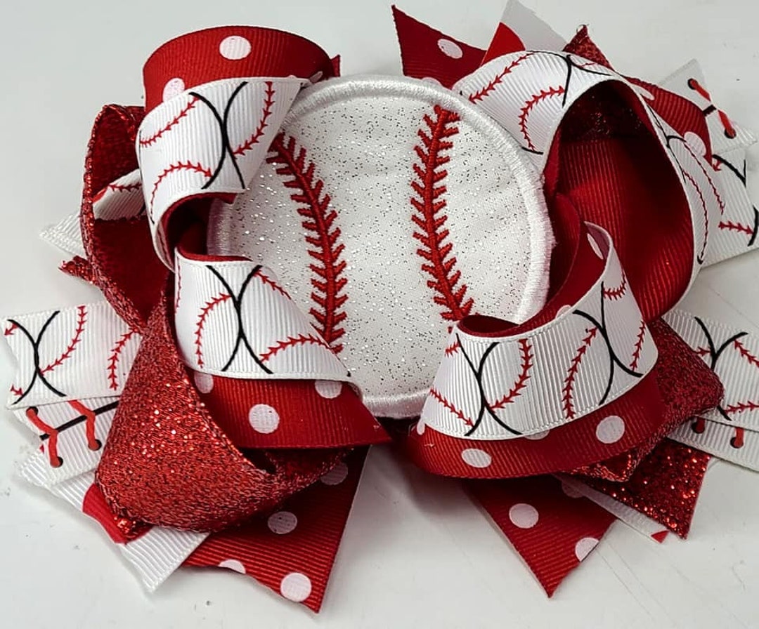 Baseball hair bow baseball over the top hair bow girls hair bow baby's ...
