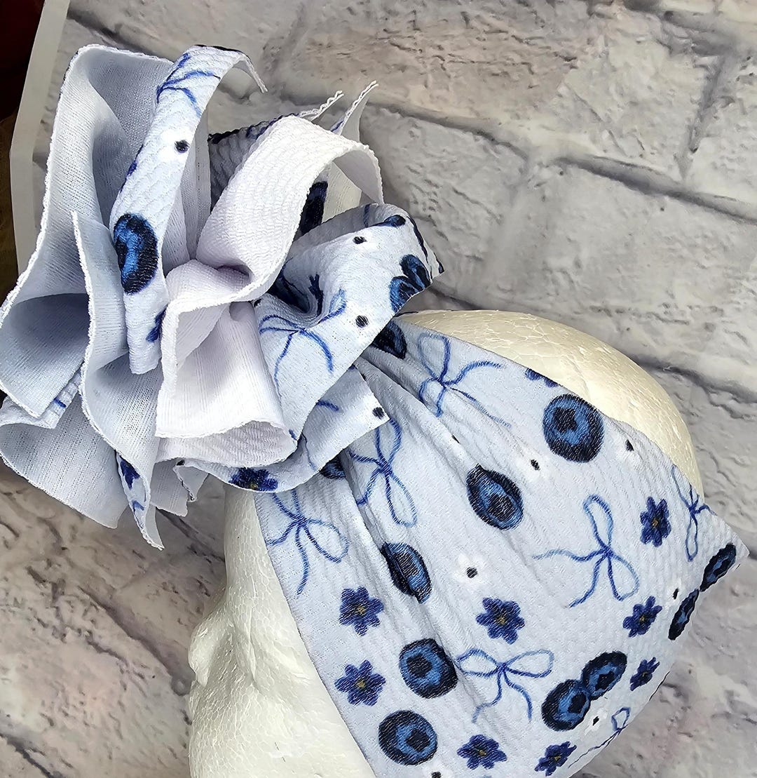 Head Wrap Blueberries Headband Girls Head Wrap Messy Bow Shredded Head ...