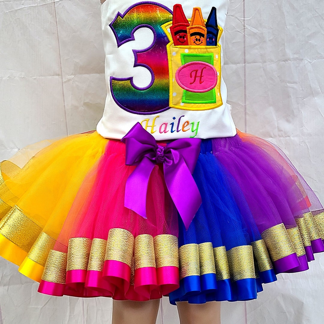 Crayon Colors Box of Crayon Tutu Birthday Outfit Rainbow Personalized ...