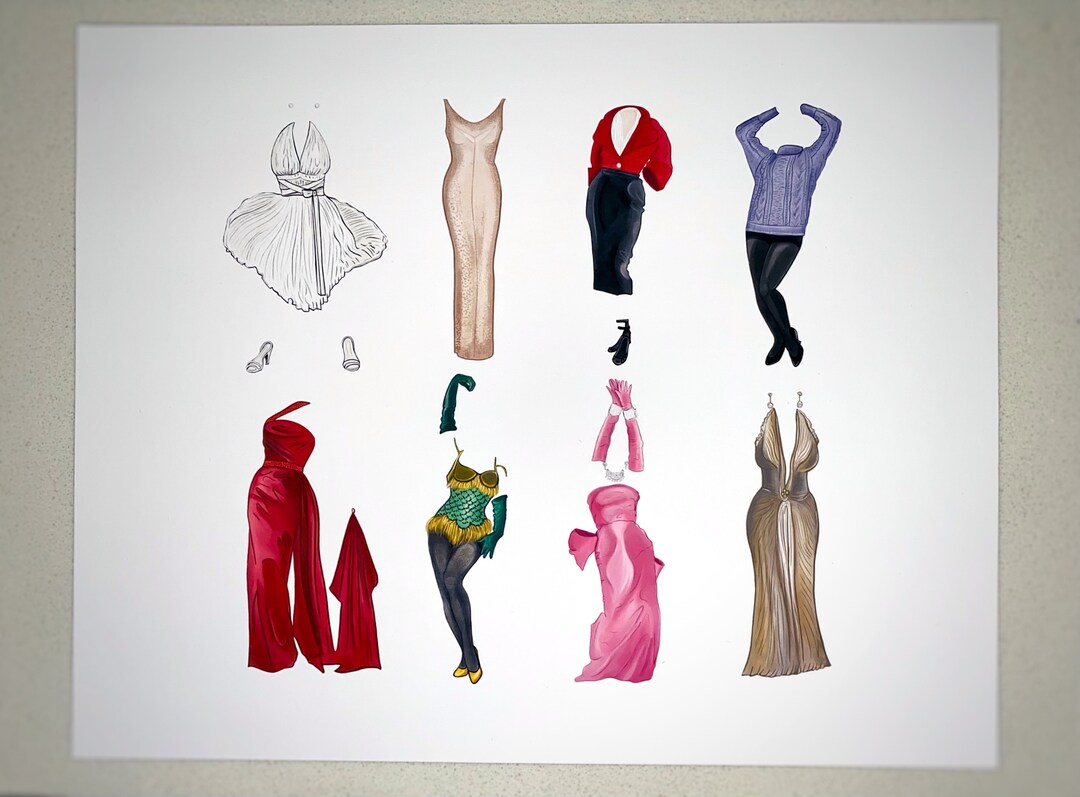 Marilyn Wardrobe Art Print, Famous Outfits 8x10 - Etsy
