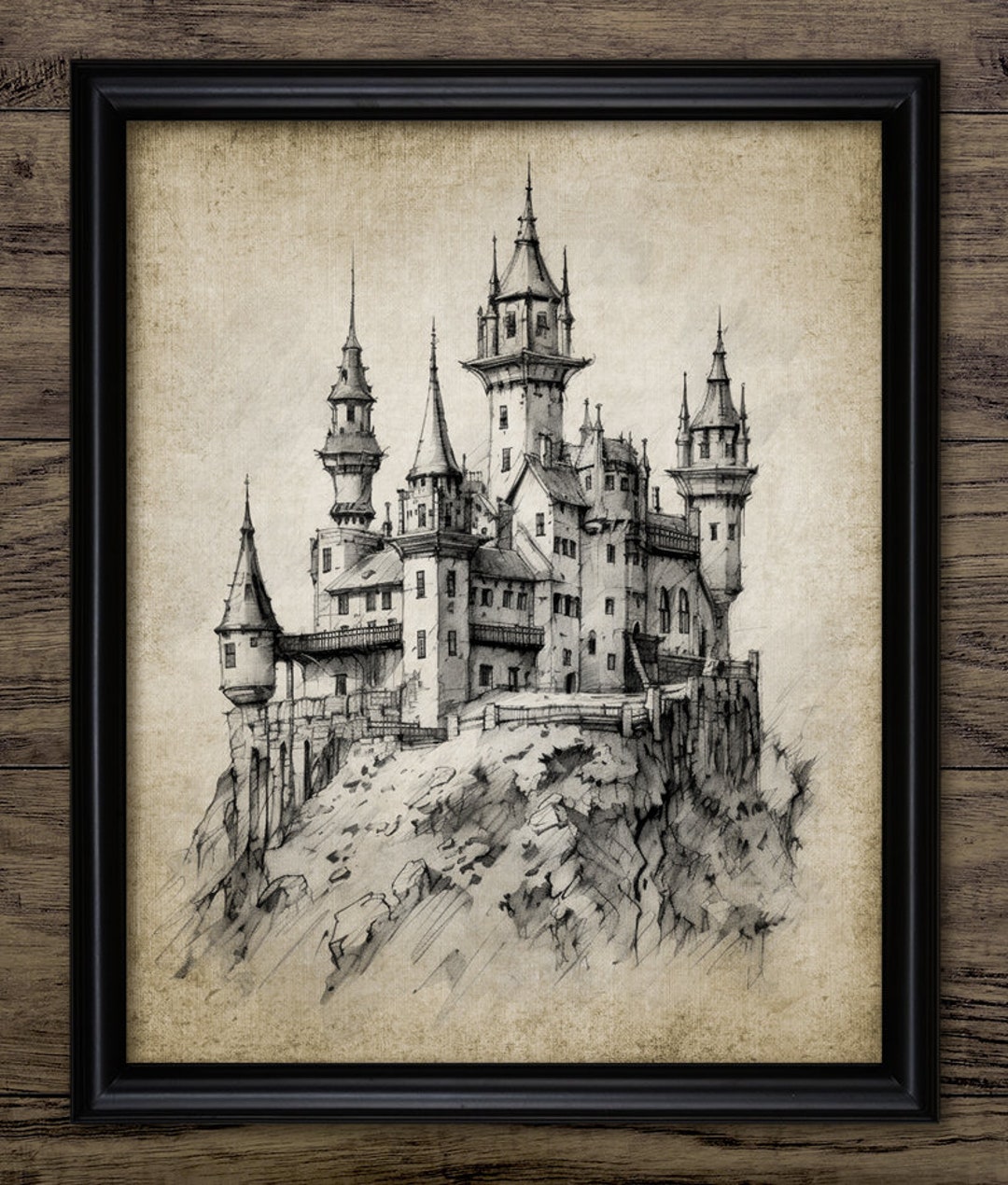 Castle Wall Art, Printable Medieval Castle, Whimsical Castle, Fantasy ...