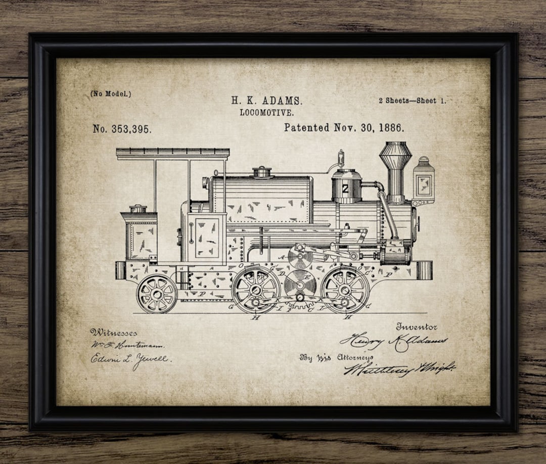 Vintage Steam Locomotive Design Wall Art, Printable Railroad, Railroad ...