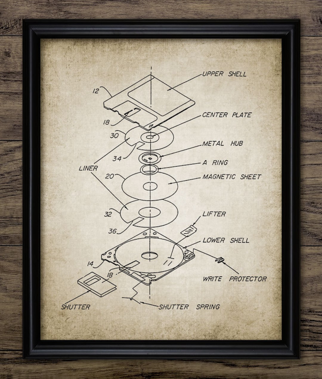 Floppy Disc Schematic Wall Art, Printable Computer Data Storage ...