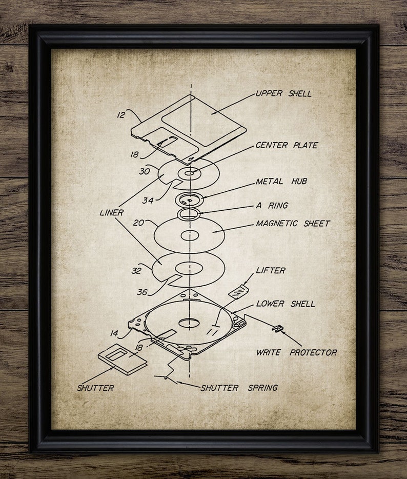 Floppy Disc Schematic Wall Art, Printable Computer Data Storage ...
