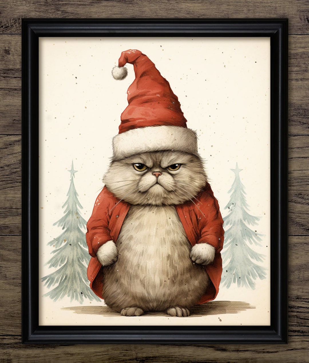 Grumpy Christmas Cat Wall Art, Printable Funny Christmas Decoration ...