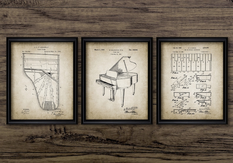 Piano Wall Art Set of 3 Piano Keys Patent Design Music Room - Etsy